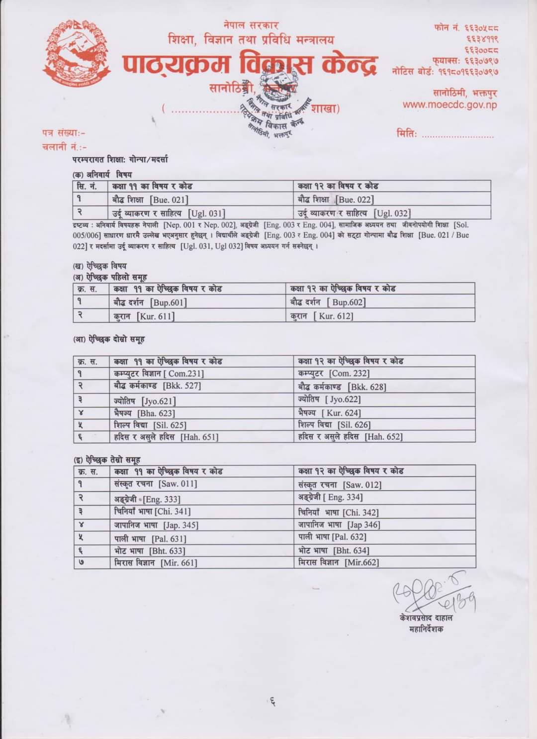New curriculum for Class 9, 10, 11 and 12 of Nepal Academic year 2077 ...